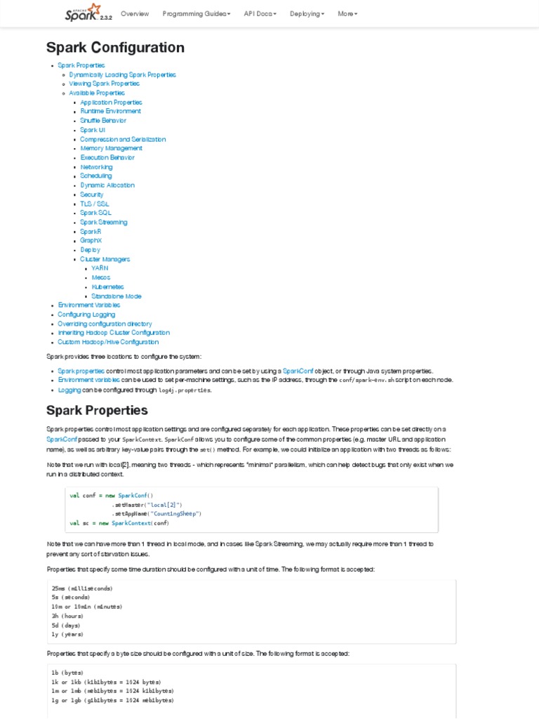 Configuration - Spark 2.3.2 Documentation | PDF | Apache Spark | Apache ...