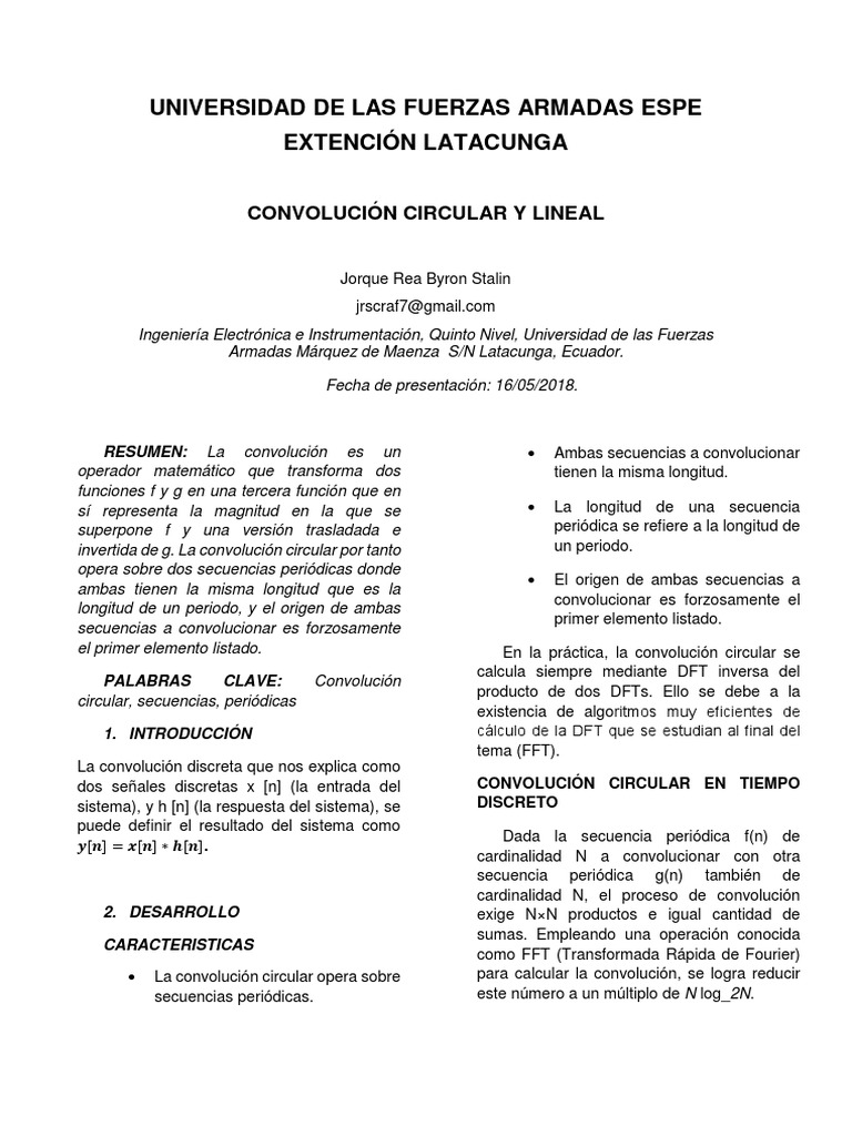 Convolución Circular y Lineal | PDF | Circunvolución | Transformada ...