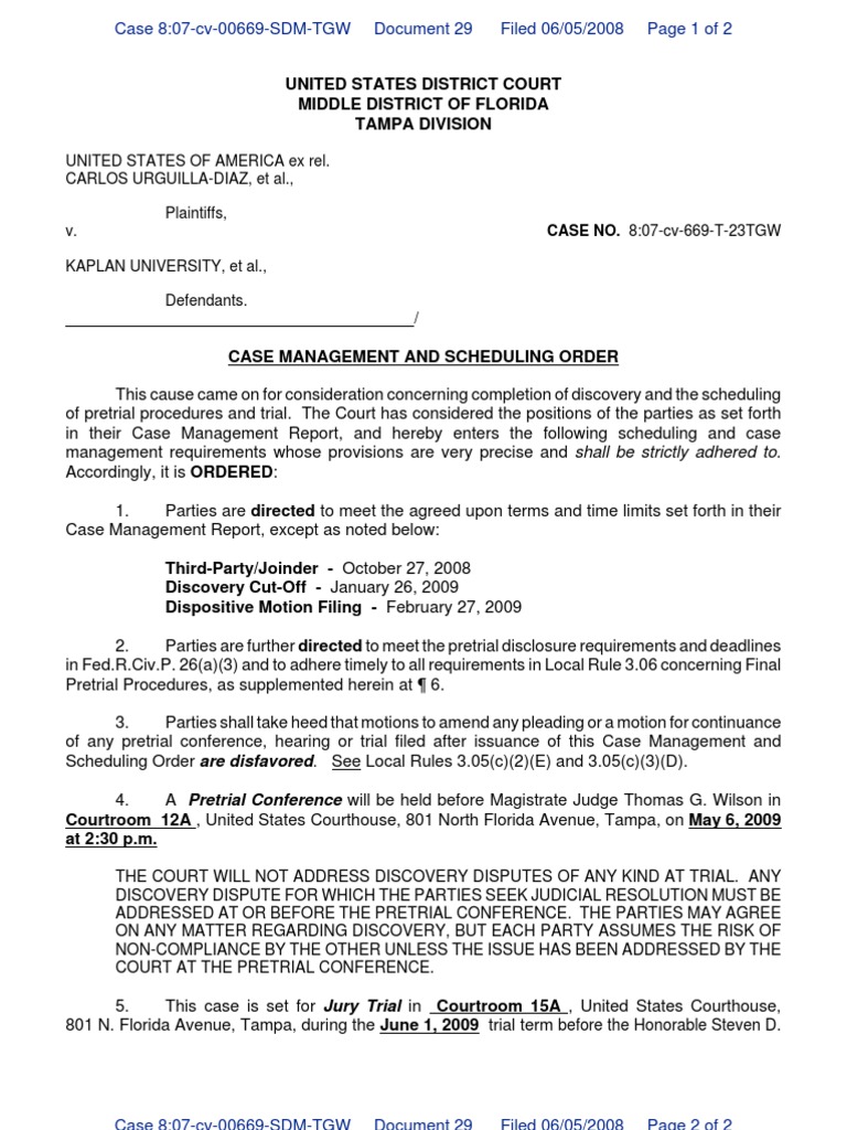 Case Management Order | PDF | Discovery (Law) | Judge