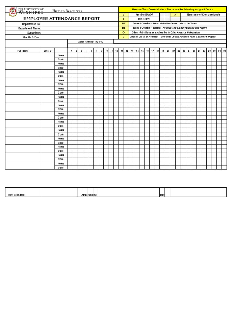2014-07-21 Monthly Attendance Report Template Format Options | PDF ...