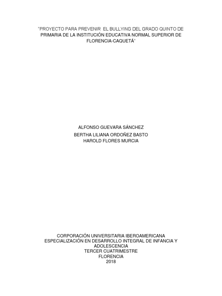 Proyecto para Prevenir El Bullying Del Grado Quinto de Primaria de La ...