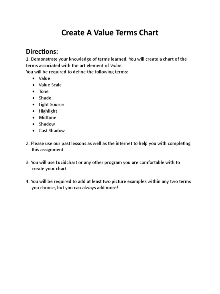 Value Terms Chart for Art Elements | PDF | Teaching Methods & Materials ...