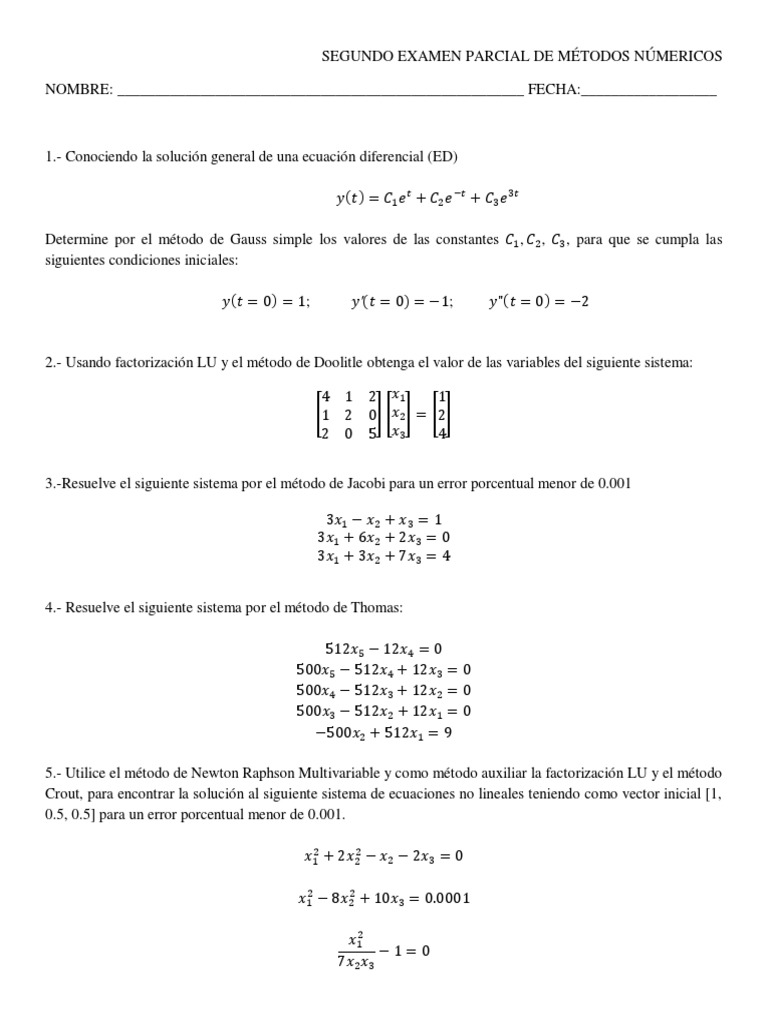 Examen Metodos Numericos | PDF | Análisis numérico | Ecuaciones