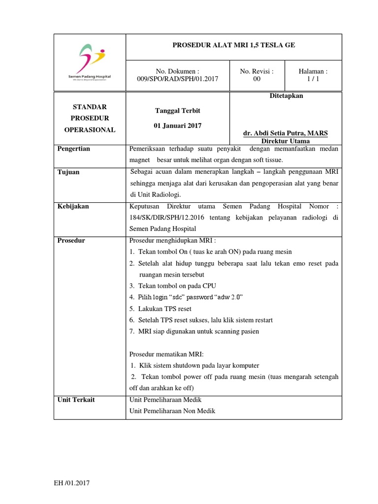 Prosedur Operasional Mri 1.5 Tesla - Ok | PDF