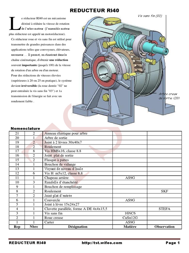 Reducteur RI40 | PDF | Transmission (Mécanique) | Flexion (matériau)