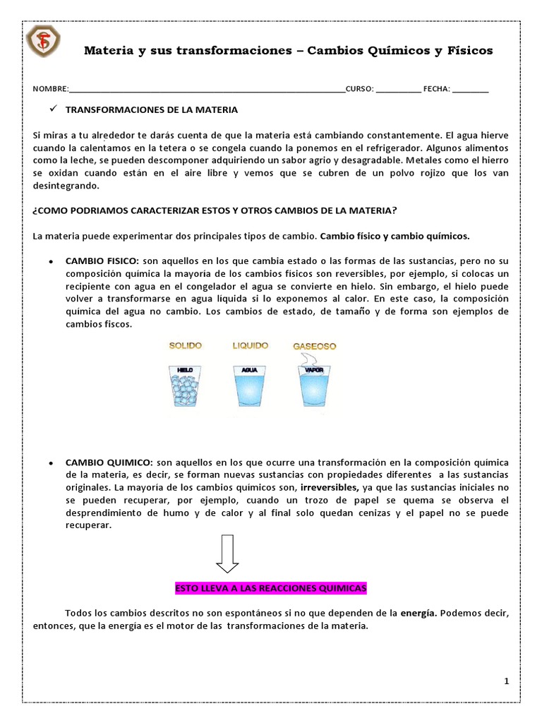Guia #1 Cambio Quimicos y Fisicos | PDF | Importar | Agua