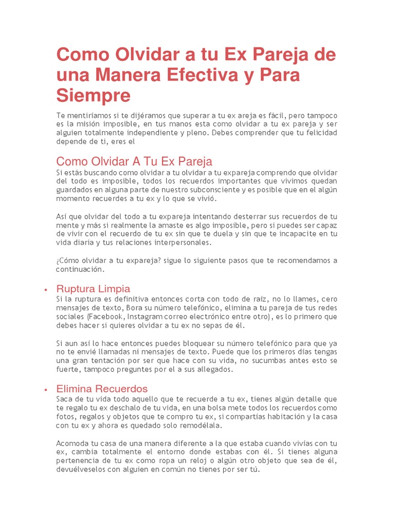 Como Olvidar A Tu Ex Pareja de Una Manera Efectiva y para Siempre | PDF