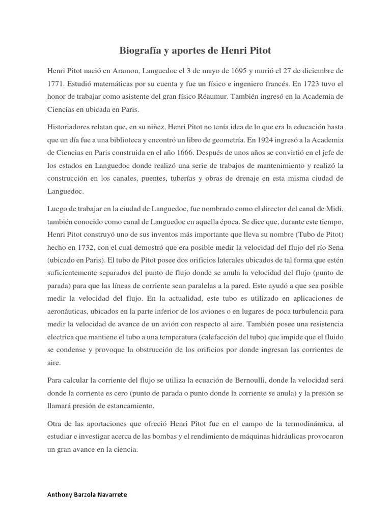 Henri Pitot | PDF | Mecánica de Medios Continuos | Física Aplicada e ...