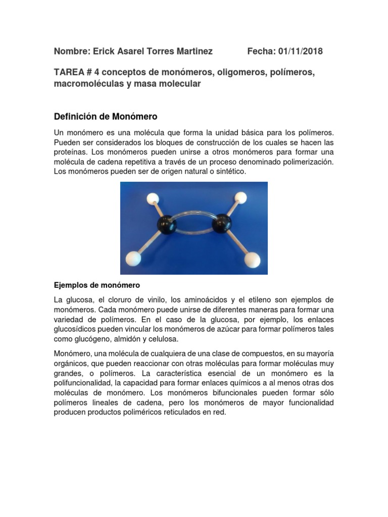 Conceptos de monómeros, oligómeros, polímeros y masa molecular | PDF ...