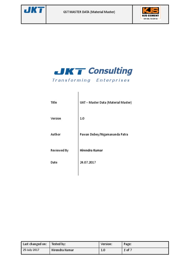 01 UAT Master Data (Material Master) | PDF | Business Process | Software Engineering