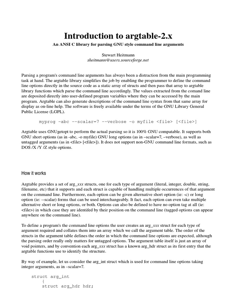 Introduction To Argtable 2.x: How It Works | PDF | Parameter (Computer ...