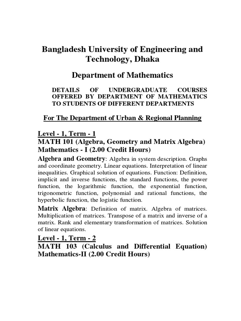 BUET Syllabus | PDF | Vector Space | Matrix (Mathematics)