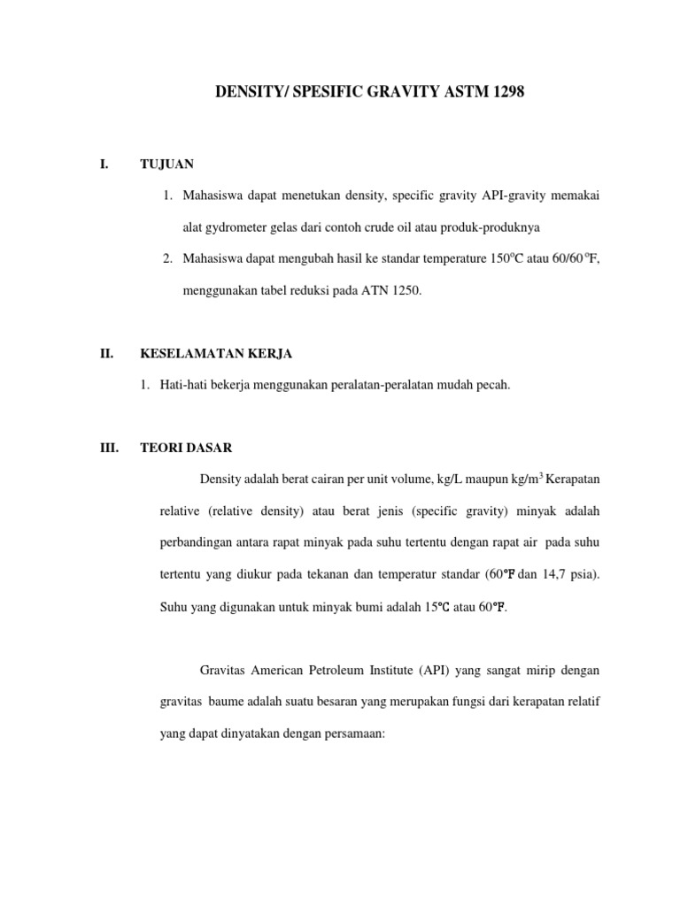 Density Astm D 1298 | PDF