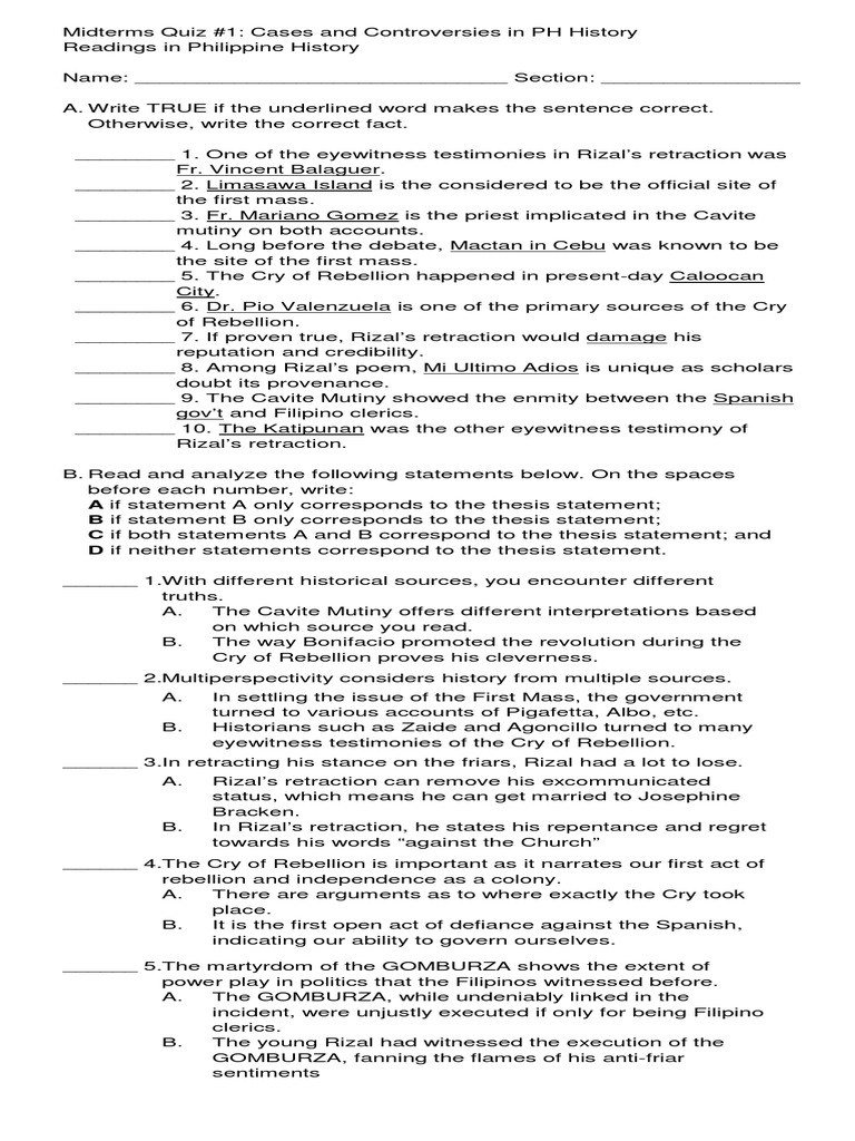 Midterms Quiz RPH | PDF | Corazon Aquino | Philippines