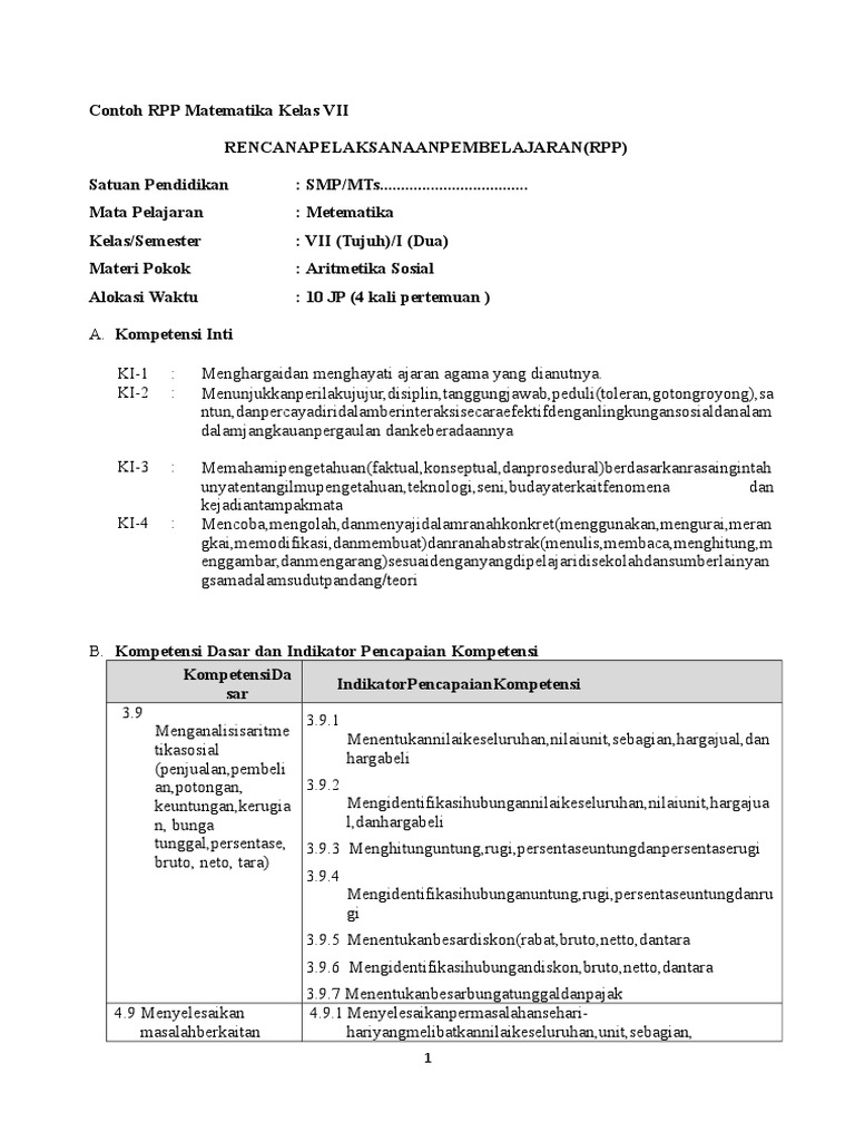 Contoh RPP Matematika | PDF