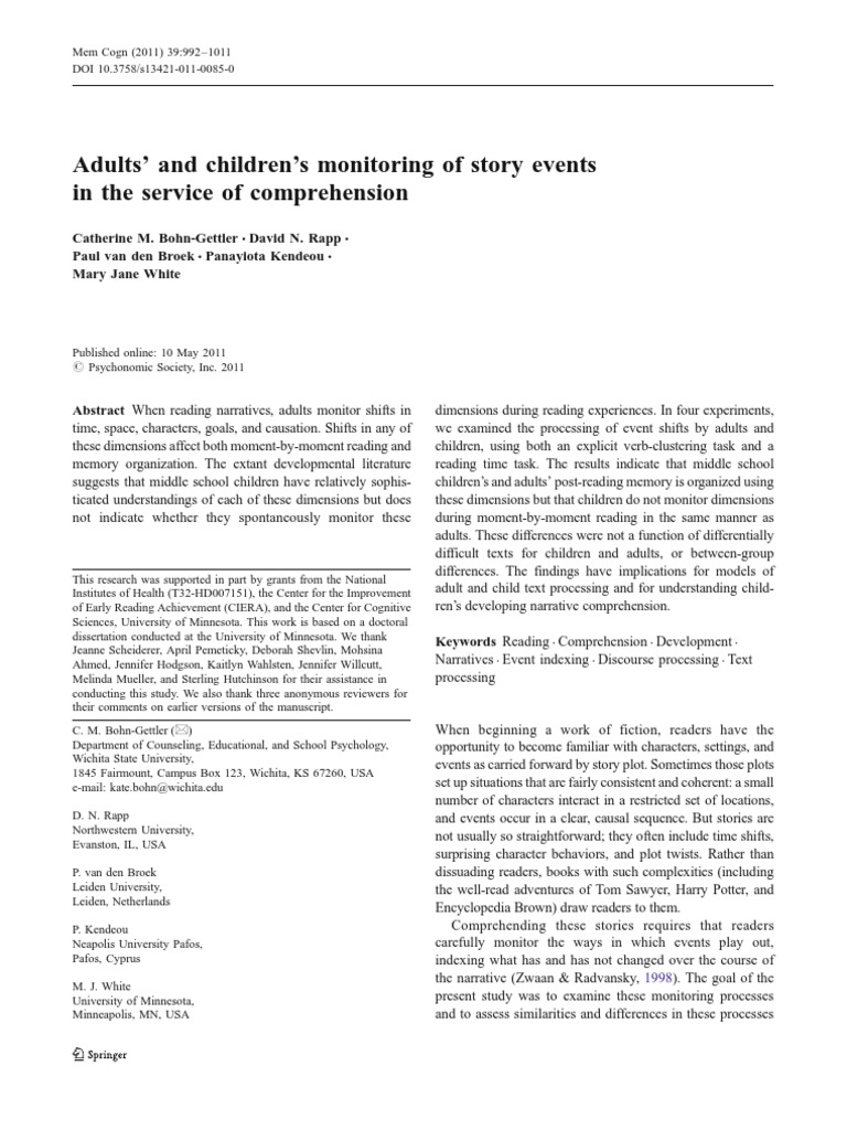 Story Events | PDF | Reading Comprehension | Working Memory