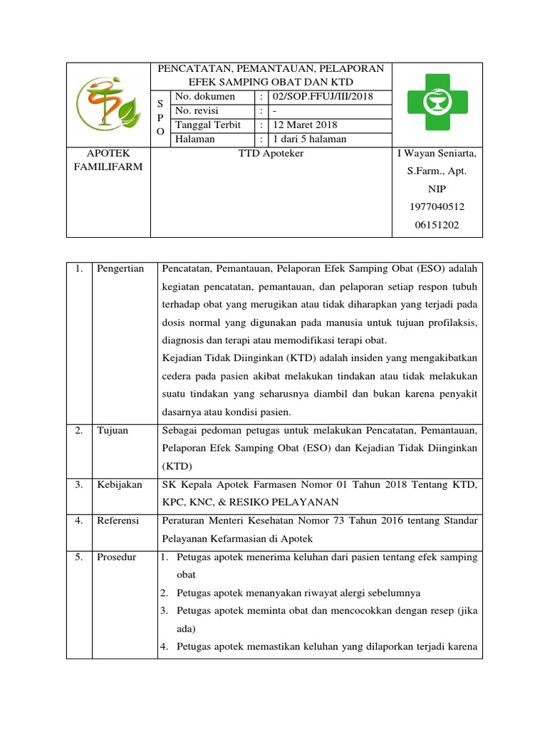 SOP Pemantauan Efek Samping Obat | PDF | Sains & Matematika