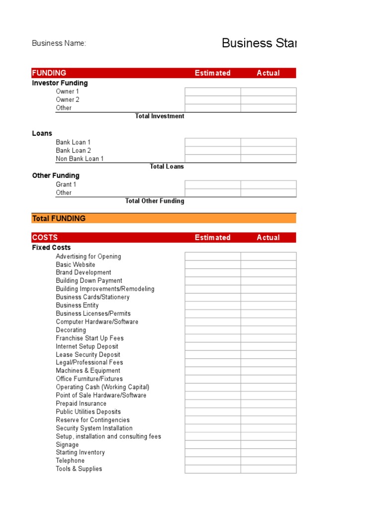 Business Startup Costs Template | PDF | Fee | Loans