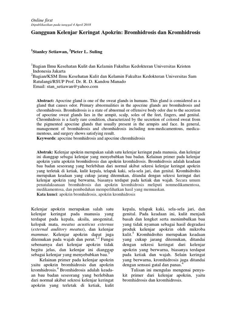 Gangguan Kelenjar Apokrin: Bromhidrosis | PDF