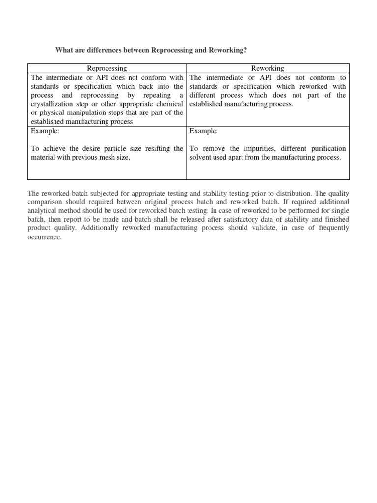 What Are Differences Between Reprocessing And Reworking Pdf