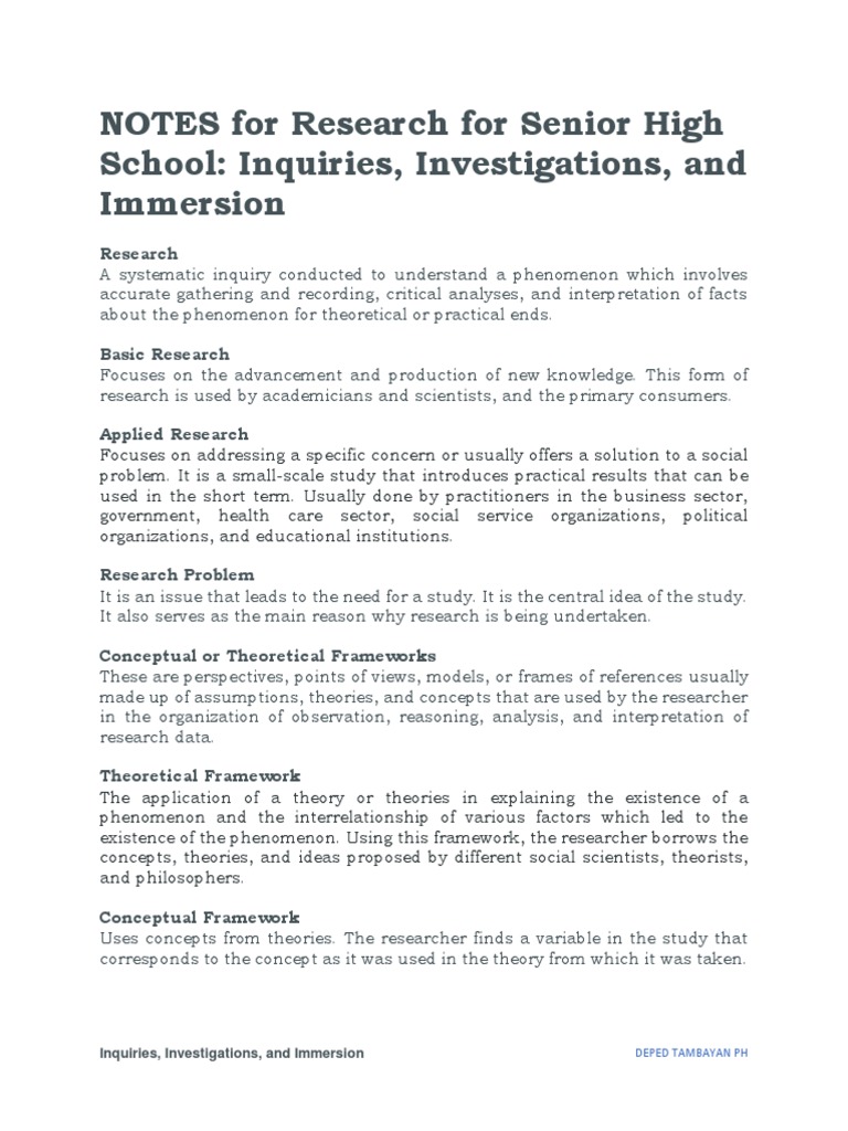 Research For Senior High School Inquiries, Investigations, and ...