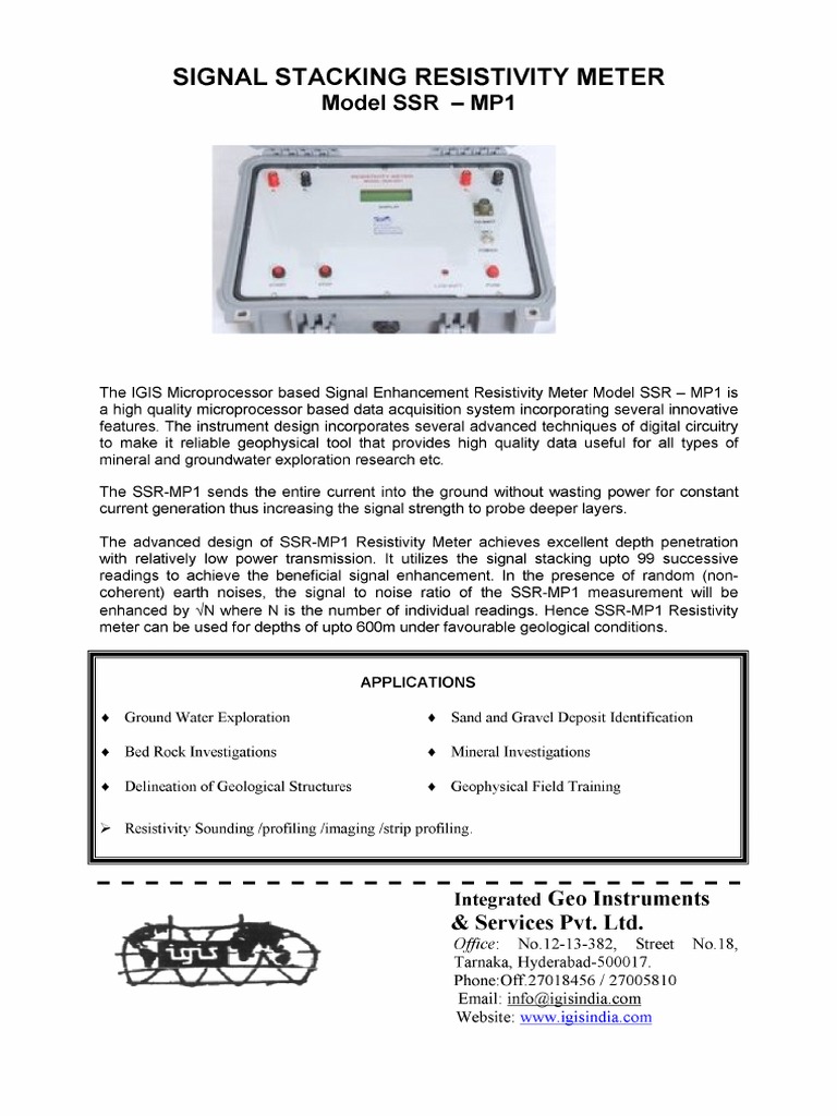 Resistivity Meter Model SSR Mp1 | PDF