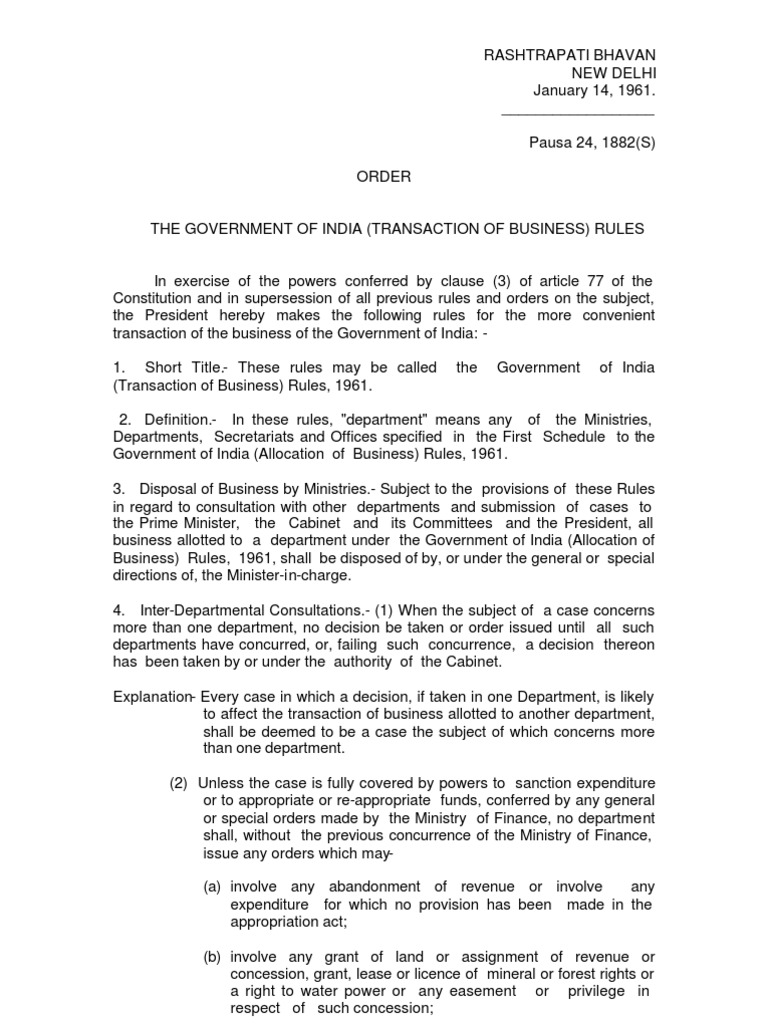 GOI Transaction of Business Rules, 1961 | PDF | Government Of India ...