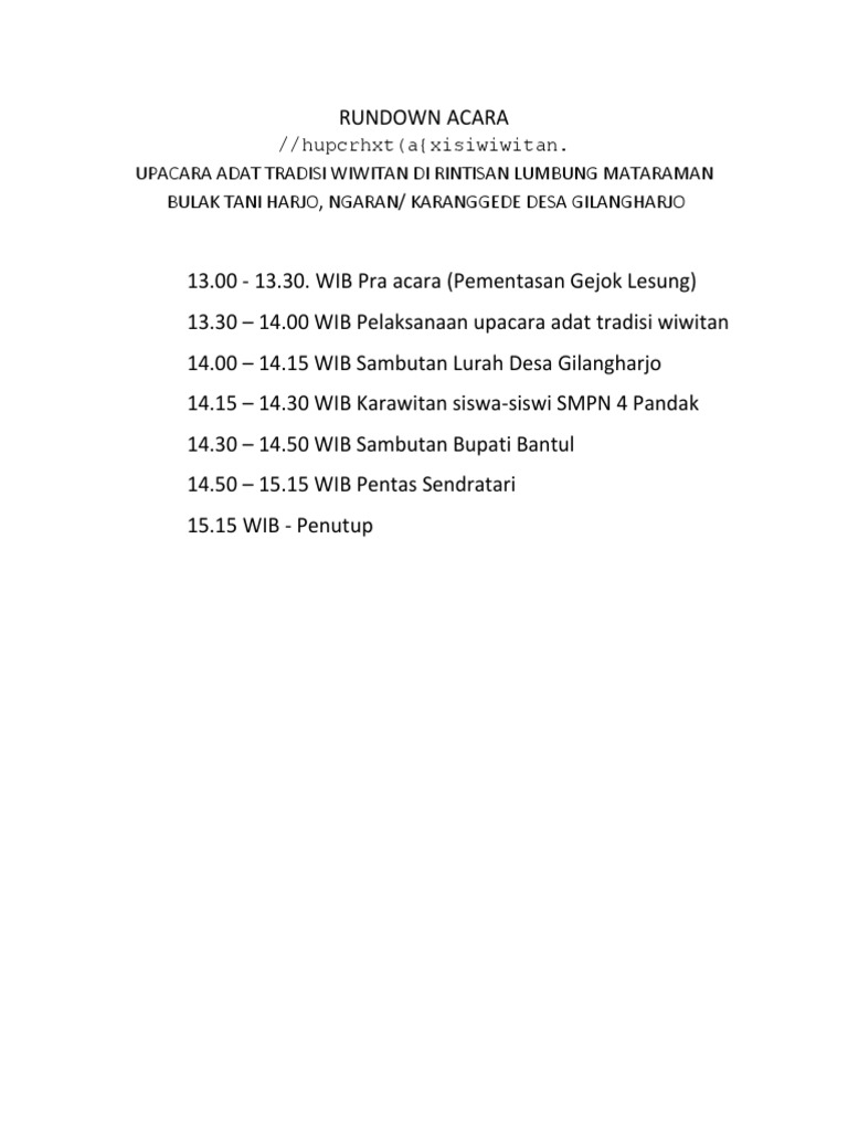 Rundown Acara Upacara Adat Tradisi Wiwitan | PDF