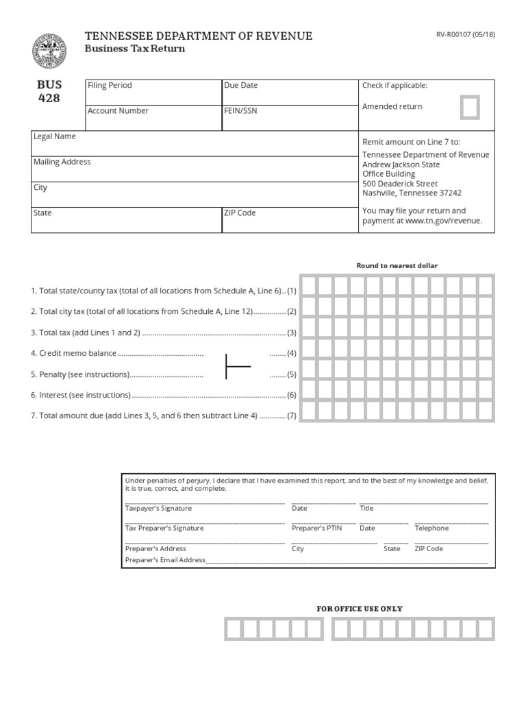 Tennessee Department of Revenue: Business Tax Return | PDF | Corporate ...
