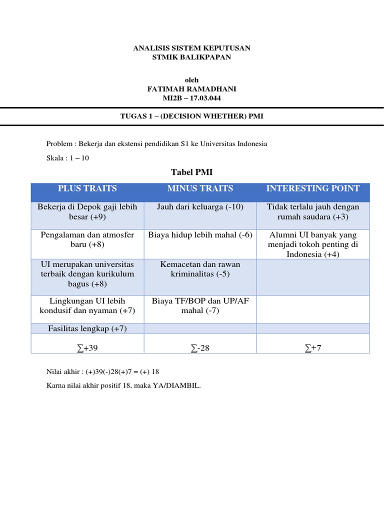 Analisis Keputusan Pendidikan S1 UI | PDF