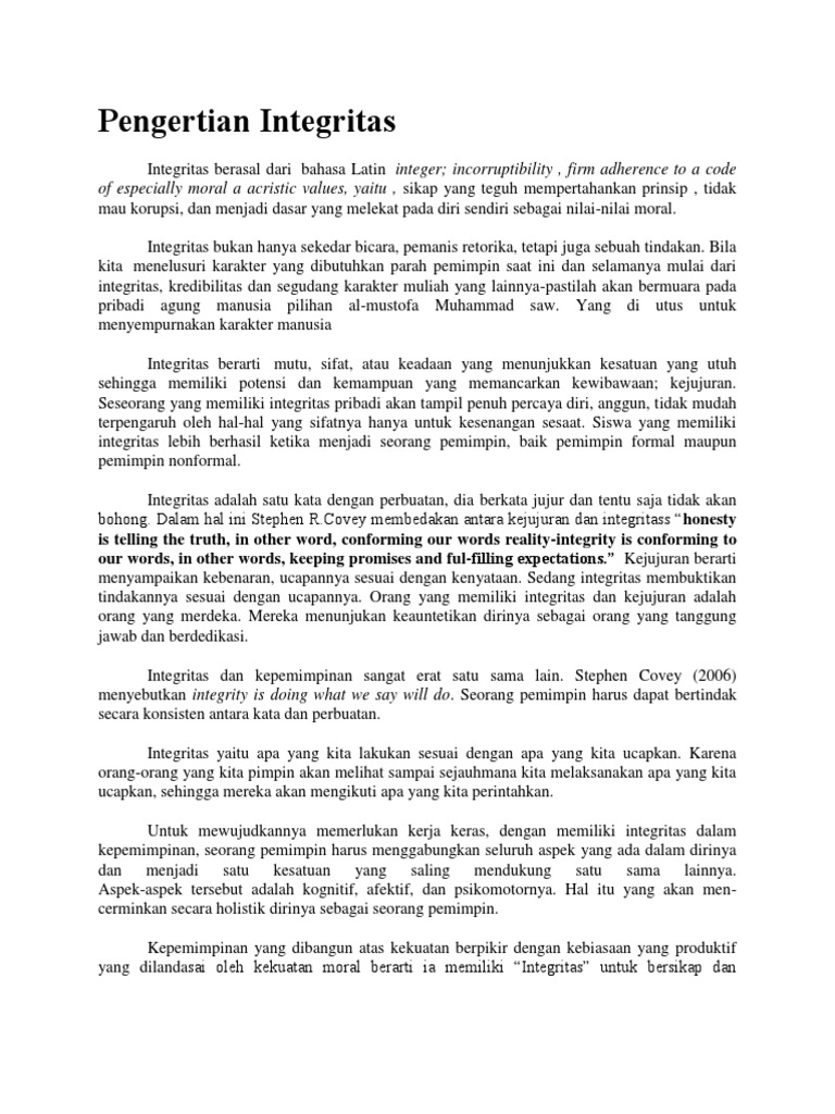 Definisi dan Makna Integritas | PDF | Karier & Perkembangan ...