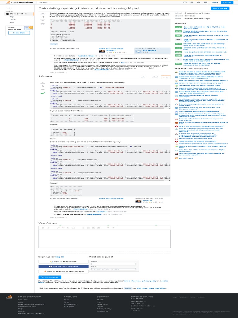Calculating Opening Balance of A Month Using Mysql - Stack Overflow | Download Free PDF ...