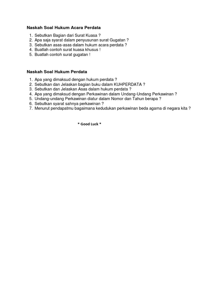 Naskah Soal UAS Hukum Perdata Dan Acara Perdata | PDF