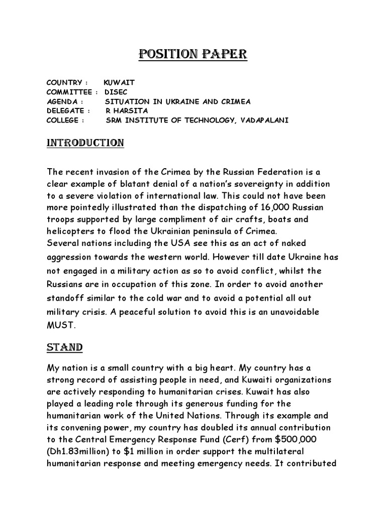 Position Paper | PDF | Ukraine | United Nations