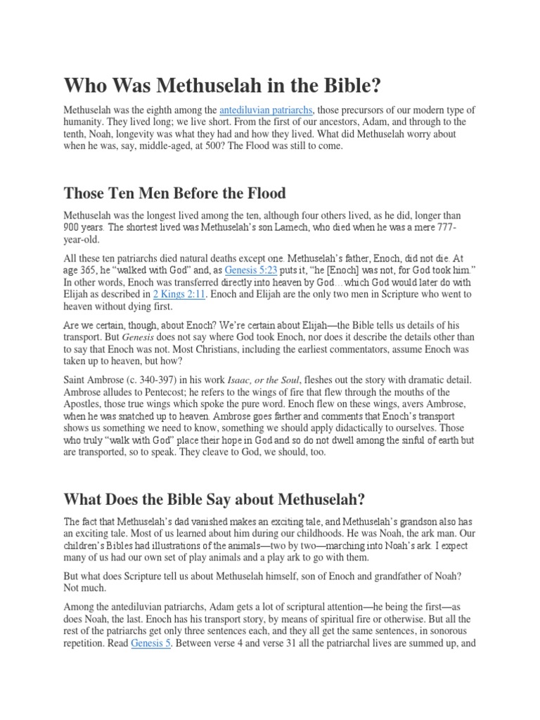 Who Was Methuselah in The Bible | PDF | Enoch (Ancestor Of Noah) | Book ...