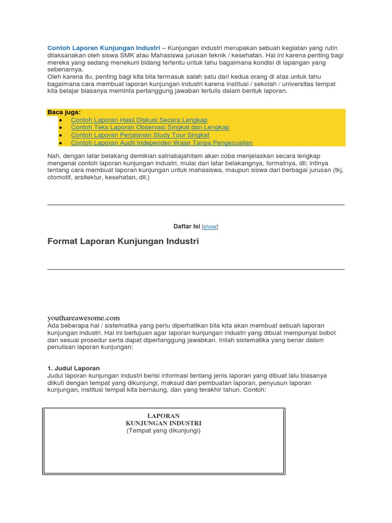 Contoh Laporan Kunjungan Industri | PDF