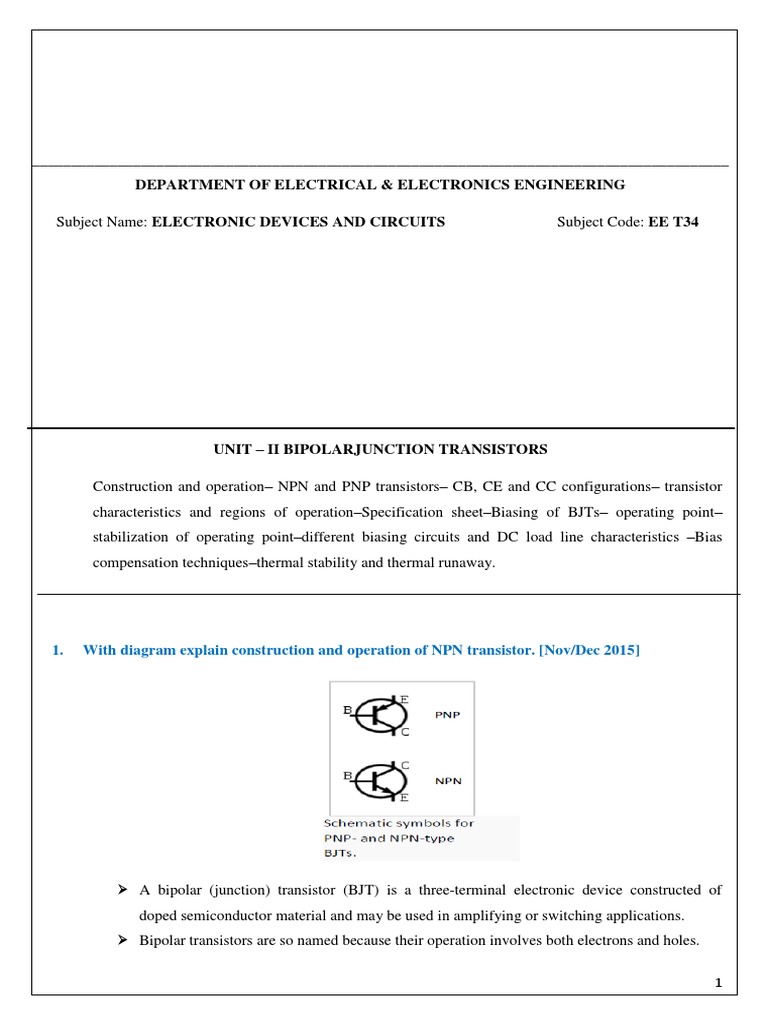 Edc | PDF | Bipolar Junction Transistor | Transistor