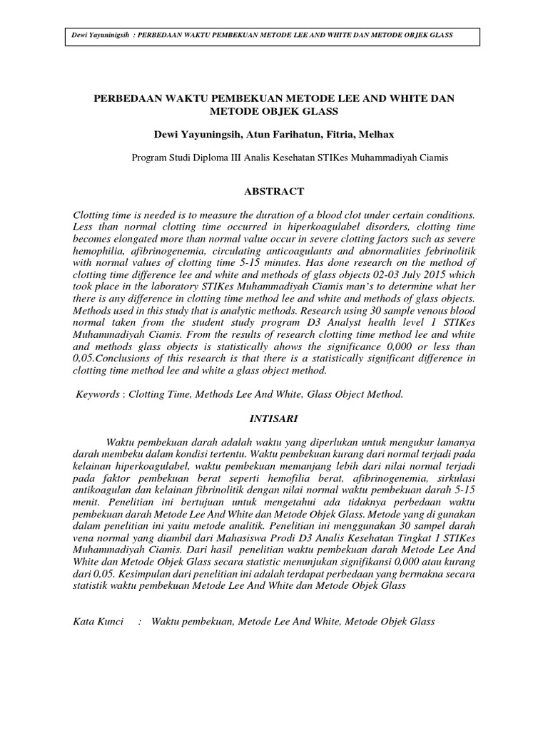 Analysis of the Difference in Clotting Time Between the Lee and White ...