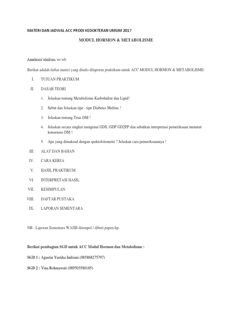 Jadwal ACC Modul Hormon & Metabolisme 2017 | PDF | Teknologi & Rekayasa