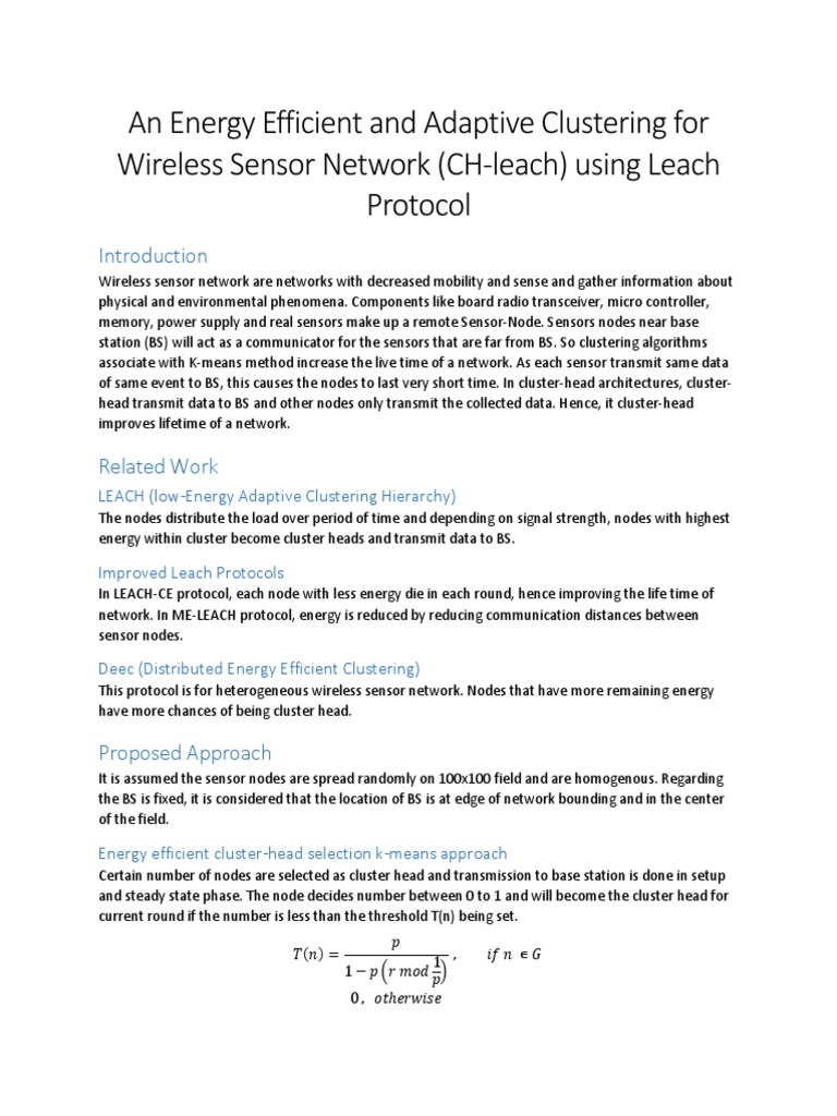 An Energy Efficient And Adaptive Clustering For Wireless Sensor Netw Pdf Cluster Analysis