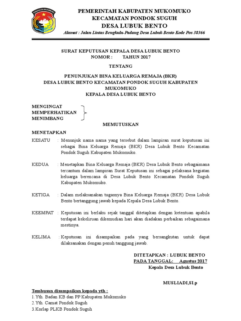 Contoh SK Kelompok BKR | PDF