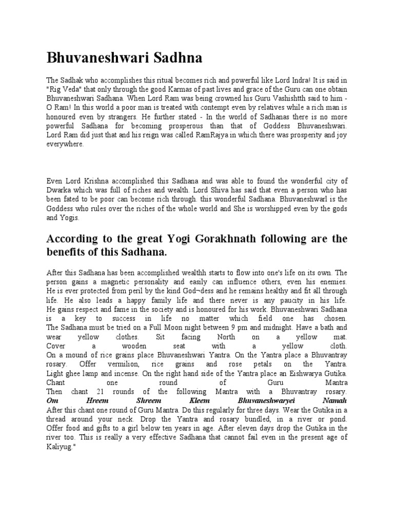 Bhuvaneshwari Sadhna | PDF | Indian Religions | Hindu Behaviour And Experience