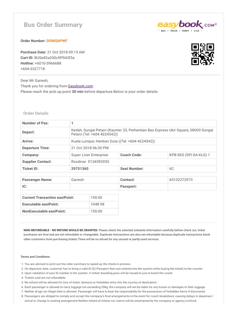 Bus Order Summary: Ddmq6Pwf | PDF | Bus | Ticket (Admission)