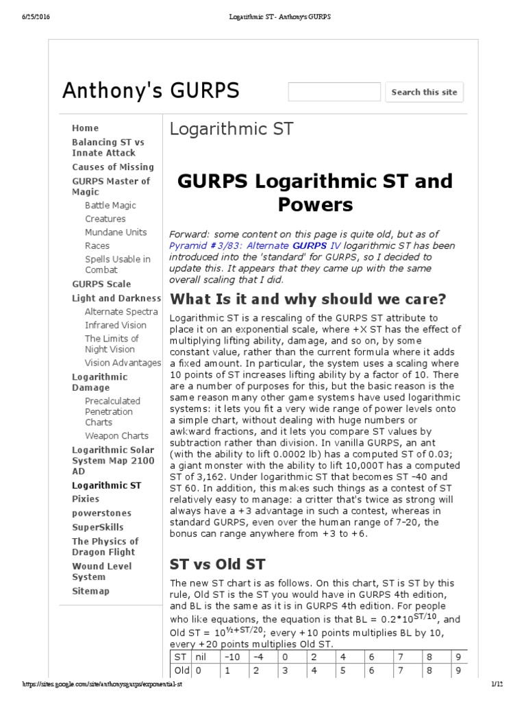 GURPS Logarithmic Strength Chart | PDF | Logarithm | Mass