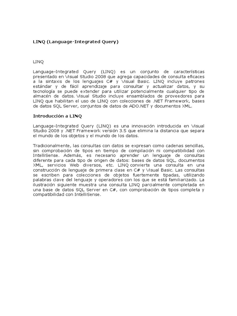Linq PDF | PDF | Consulta integrada de idiomas | SQL