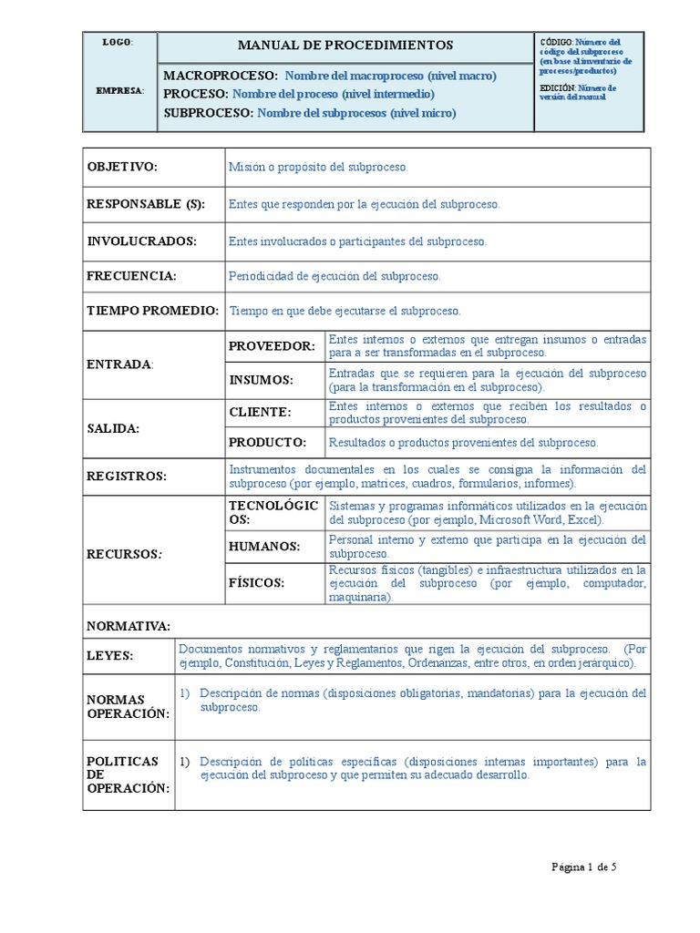 Ejemplo de Manual de Procedimientos | PDF | Planificación | Sustantivo