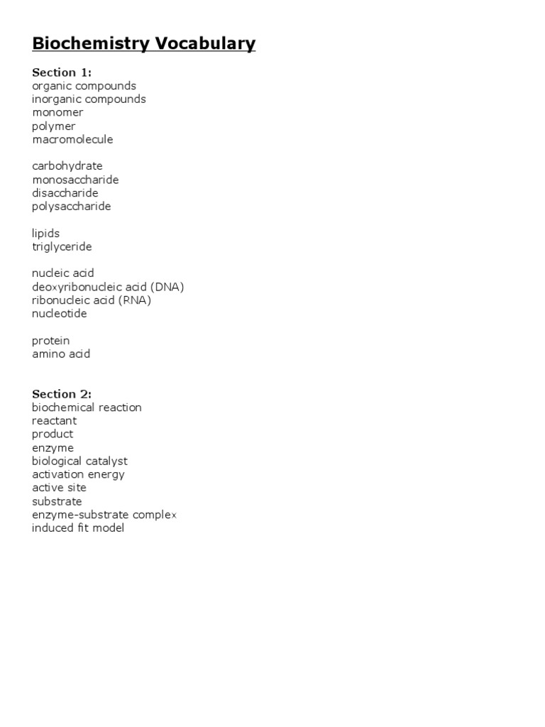 3 Biochemistry Vocabulary | PDF