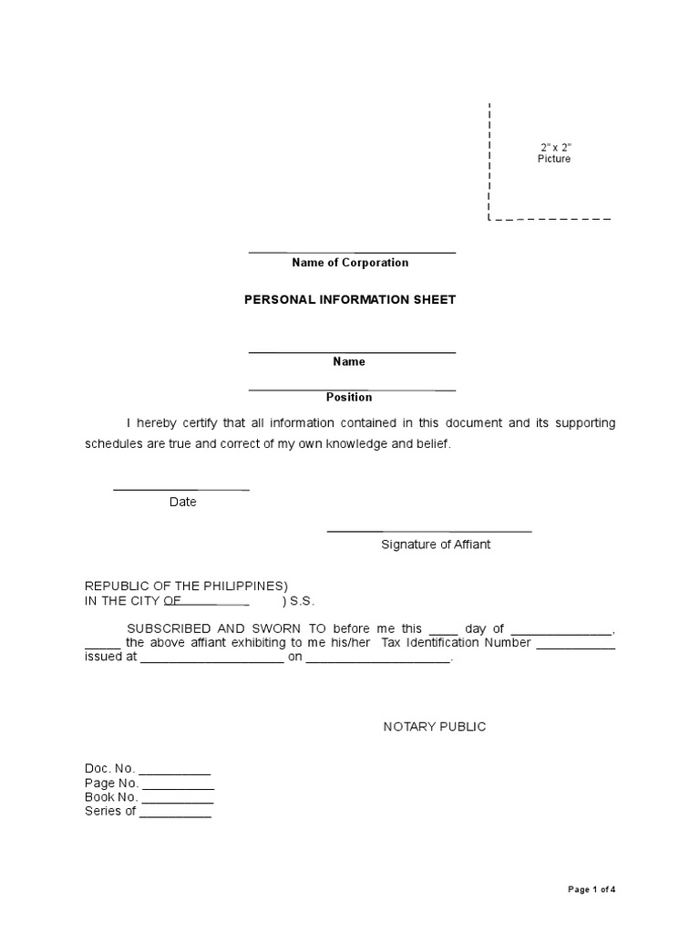 Name of Corporation: Personal Information Sheet | PDF | Jurisdiction ...