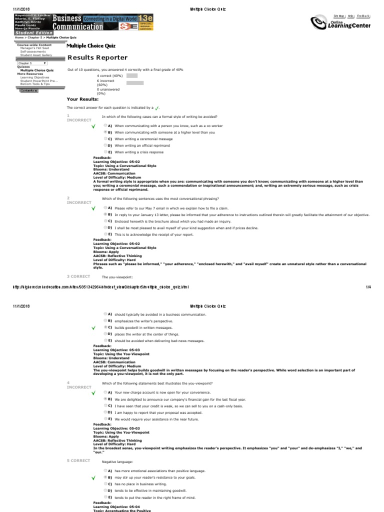 Multiple Choice Quiz Ch5 | PDF | Multiple Choice | Communication