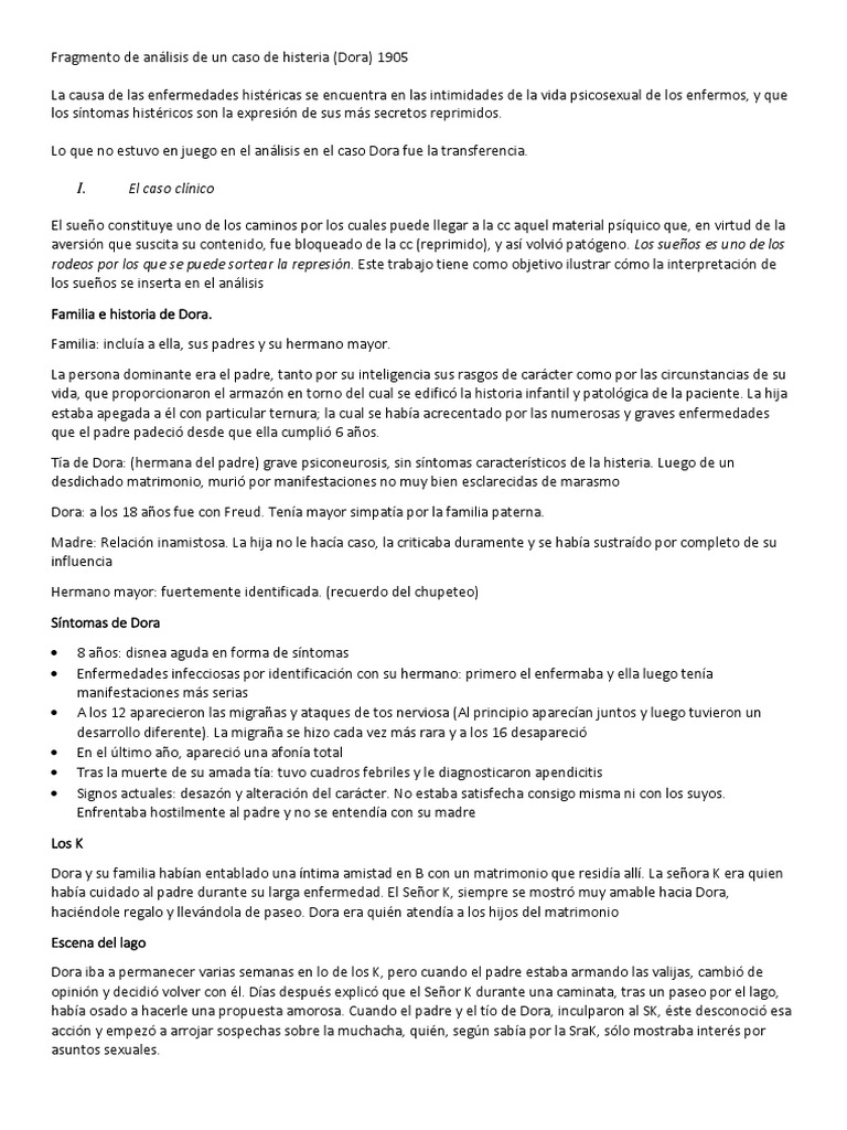 Resumen Caso Dora (FREUD) | PDF | Neurosis | Amor